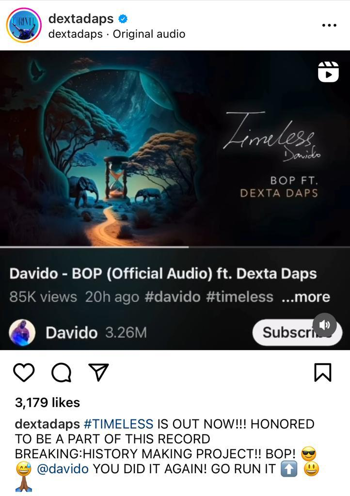 Dexta Daps featured on Davido's 'Timeless' album