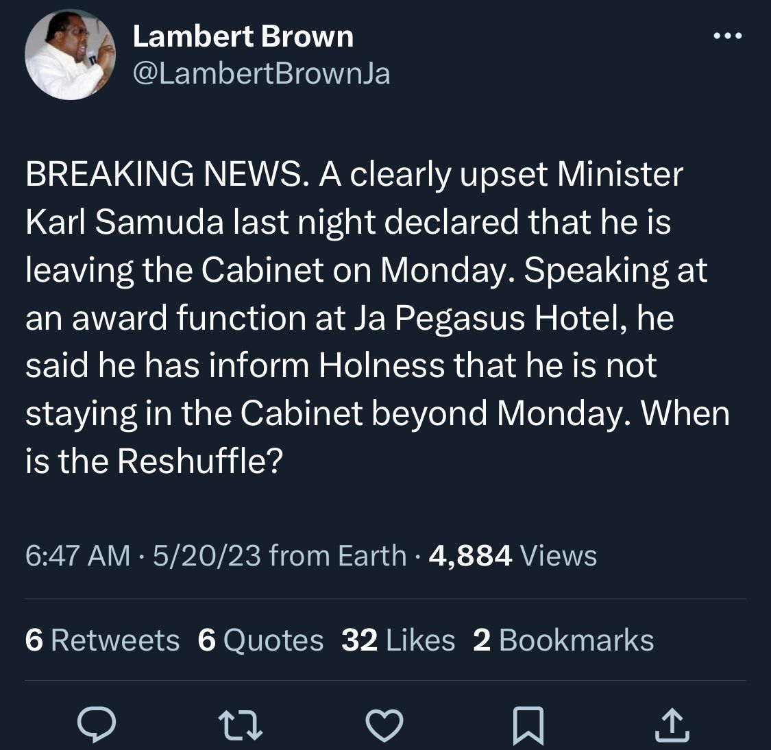 Lambert Brown prematurely announces Karl Samuda’s exit