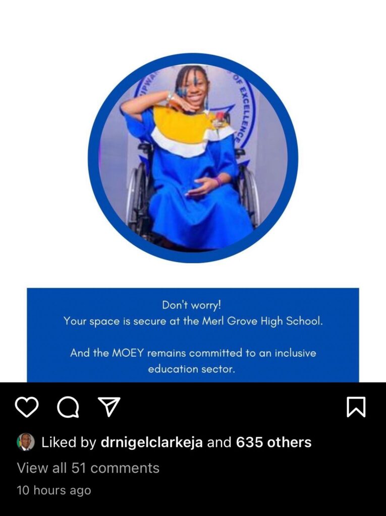 Space secured at Merl Grove for student with disability - Fayval Williams