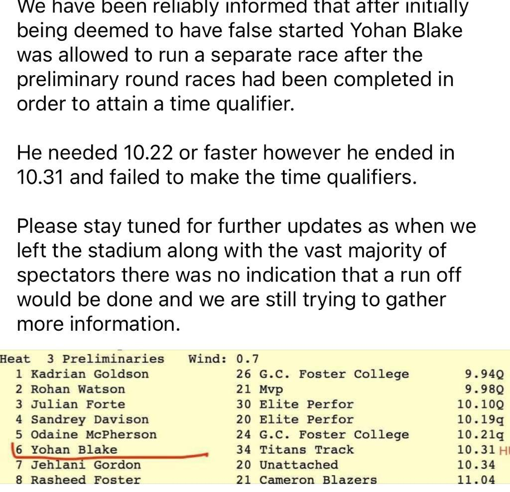 I didn't run that slow” Blake fails at re-run
