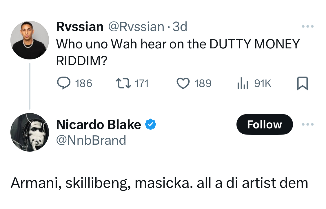 Rvssian's "Dutty Money Riddim" gaining hit status