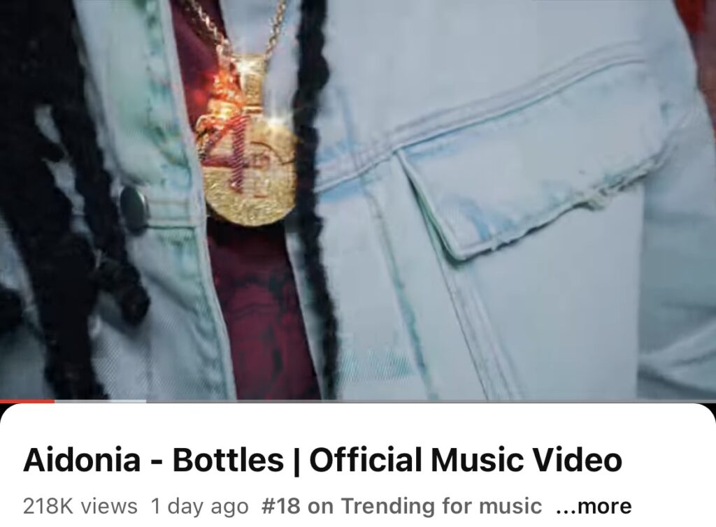 Aidonia's "Bottles" #1 in the Reggae video category on Apple Music
