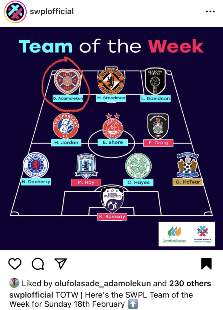 Reggae Girl "Sade" Adamolekun named in Scottish Women's Premier League ...