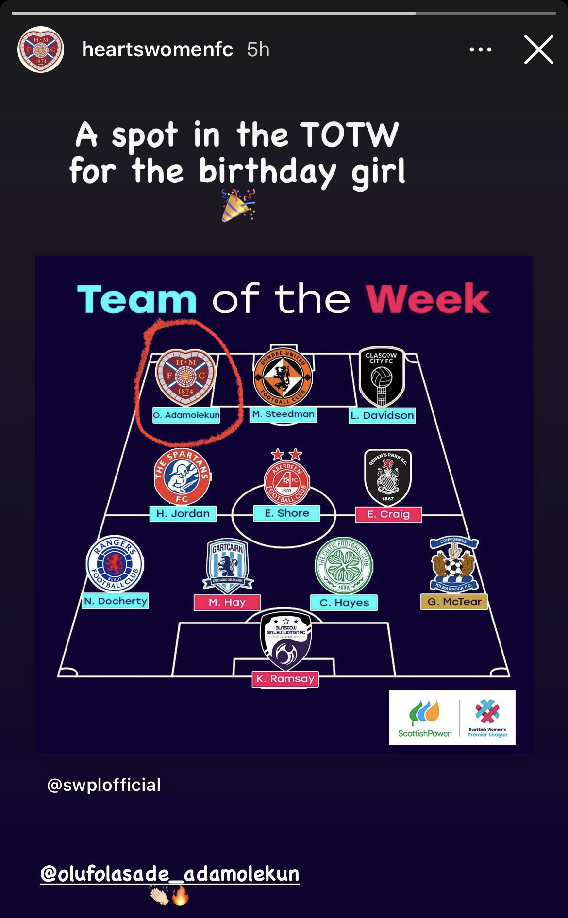 Reggae Girl "Sade" Adamolekun named in Scottish Women's Premier League ...