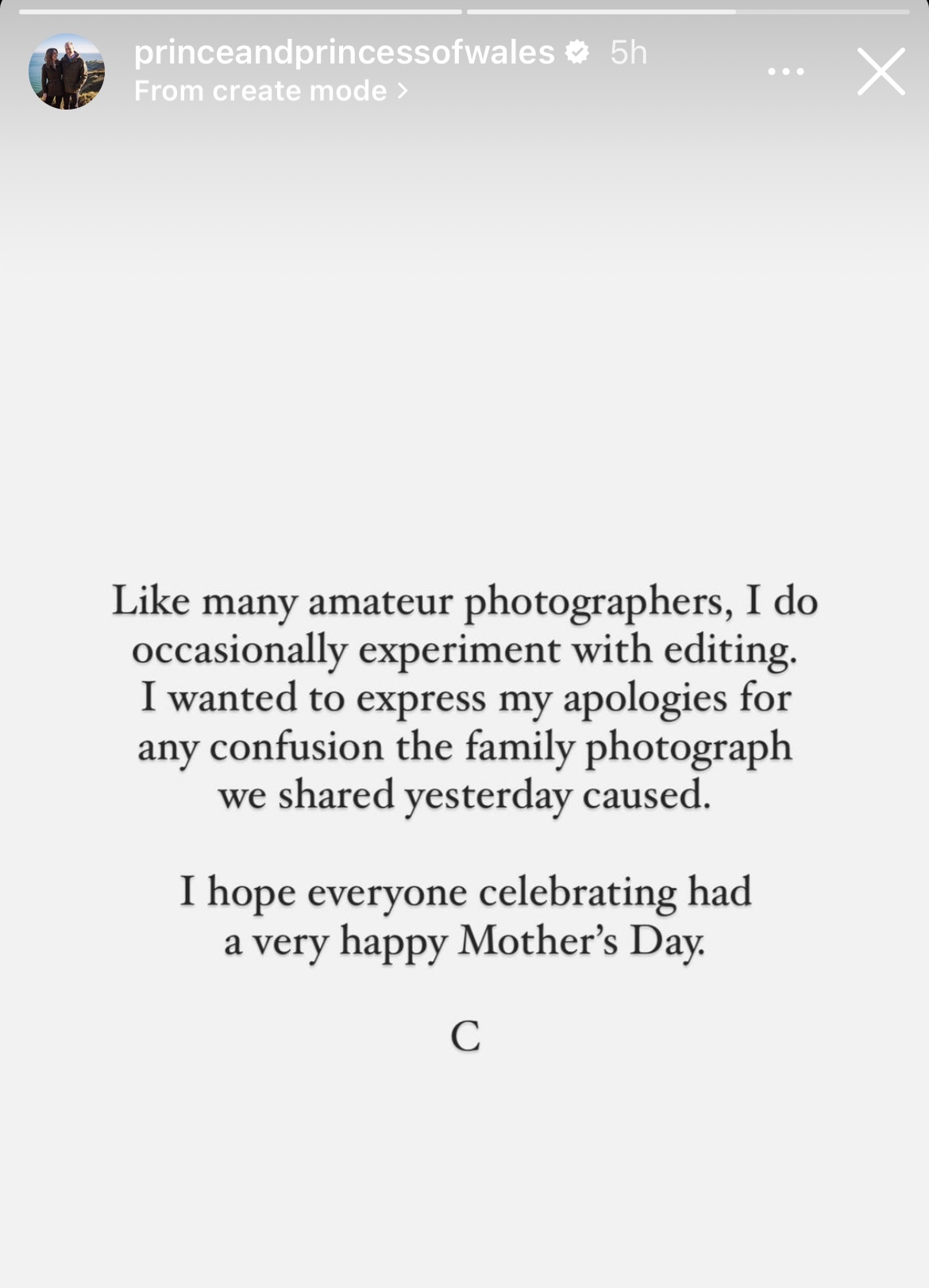 Princess Kate apologises for photoshopped mother's day photograph